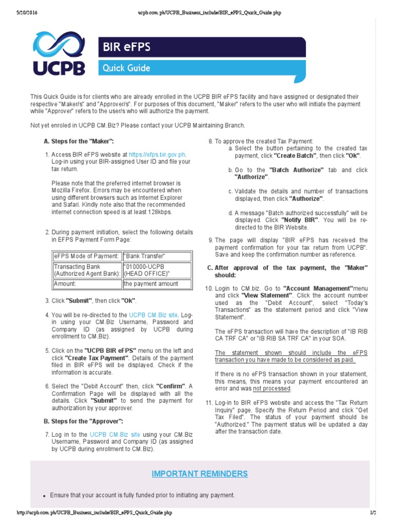 BIR EFPS Quick Guide | PDF | Payments | E Commerce