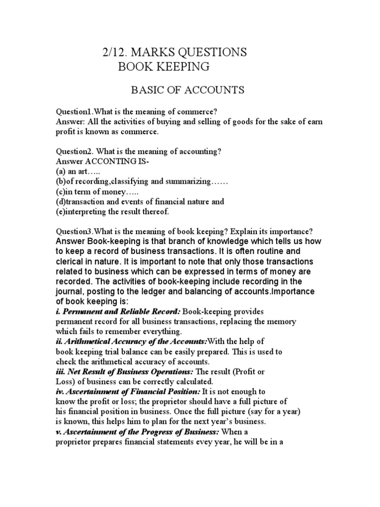 2 Marks Questions | PDF | Bookkeeping | Debits And Credits