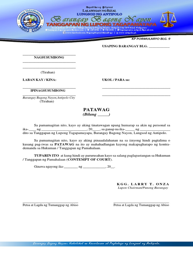 KP Form #9 (Summon For The Respondent) | PDF