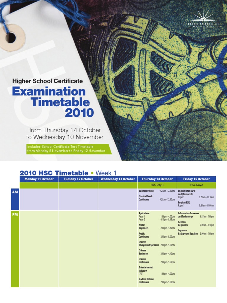 HSC Timetable 2010 | PDF | Test (Assessment)