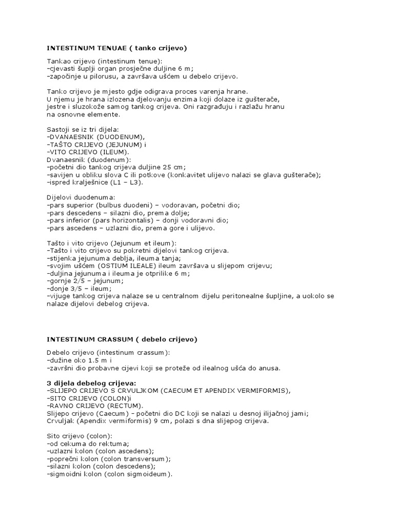 Tanko I Debelo Crijevo Anatomija I Fiziologija | PDF
