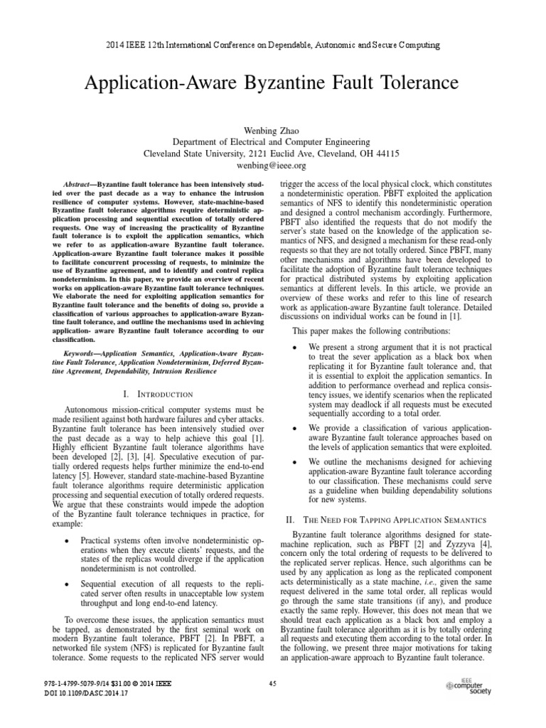 Application-Aware Byzantine Fault Tolerance | Download Free PDF ...