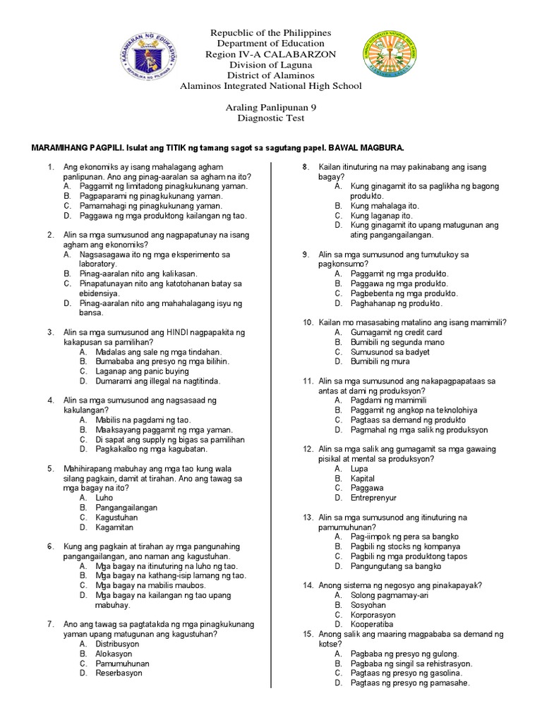 Diagnostic Test AP10 | PDF