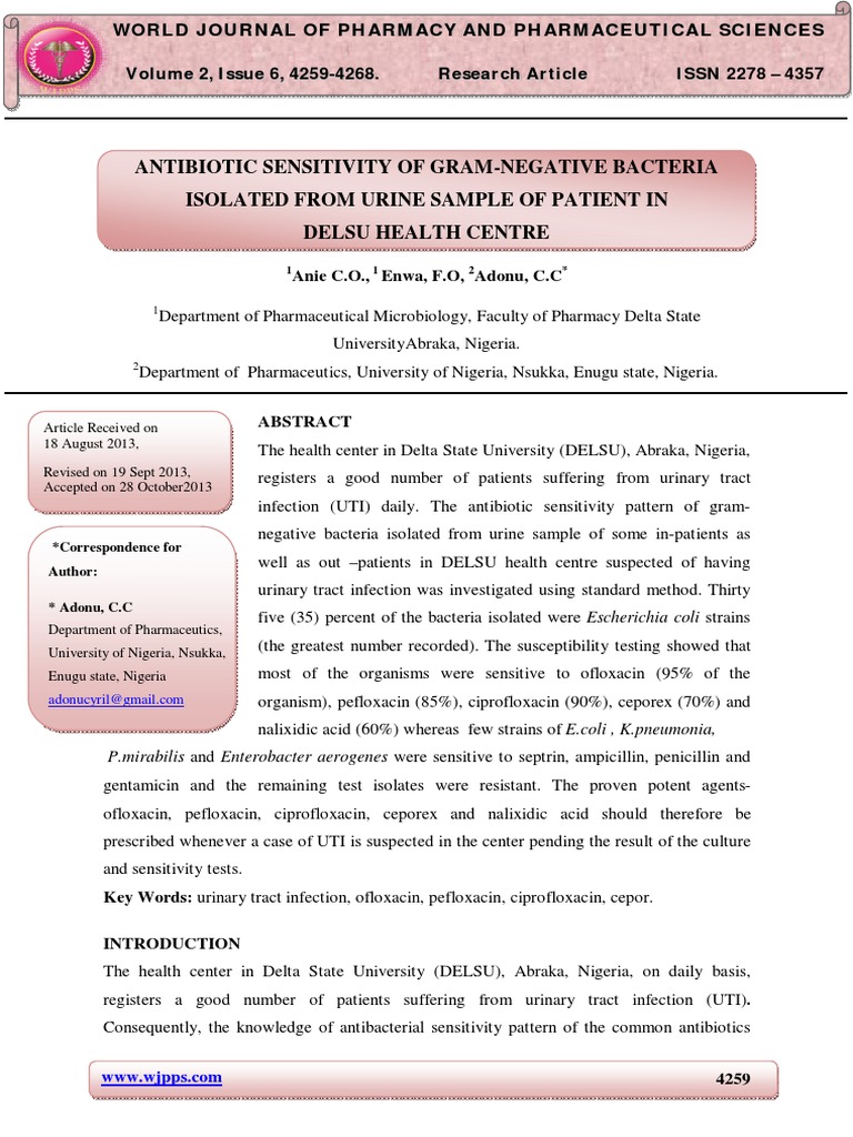 Antibiotic Sensitivity of Gram-Negative Bacteria Isolated From Urine ...