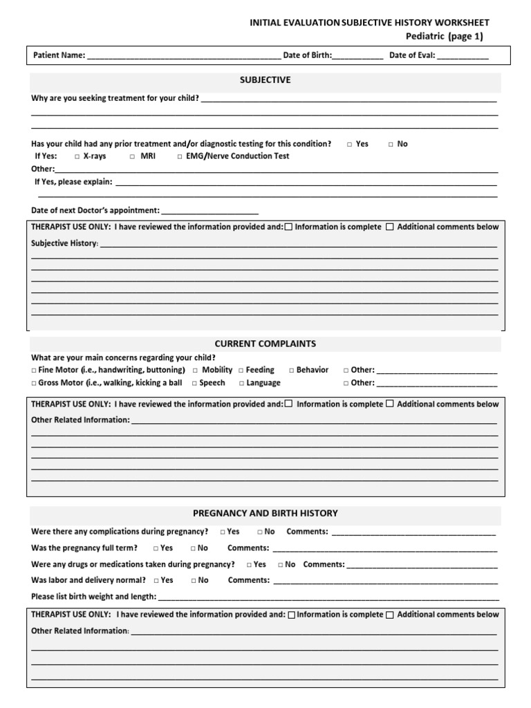 Subjective History Pediatric | PDF | Therapy | Pregnancy