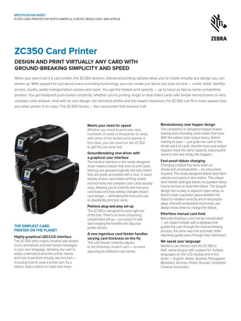 Zc350 Specification Sheet | PDF | Android (Operating System) | Printer ...