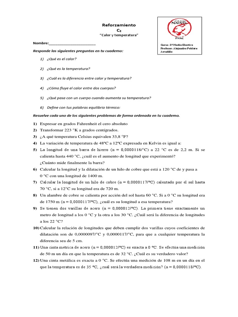 Física Térmica: Guía de Ejercicios | PDF | Celsius | Temperatura
