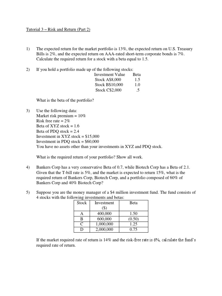 Tutorial 3 - Risk Return (Part 2) PDF | PDF | Beta (Finance ...