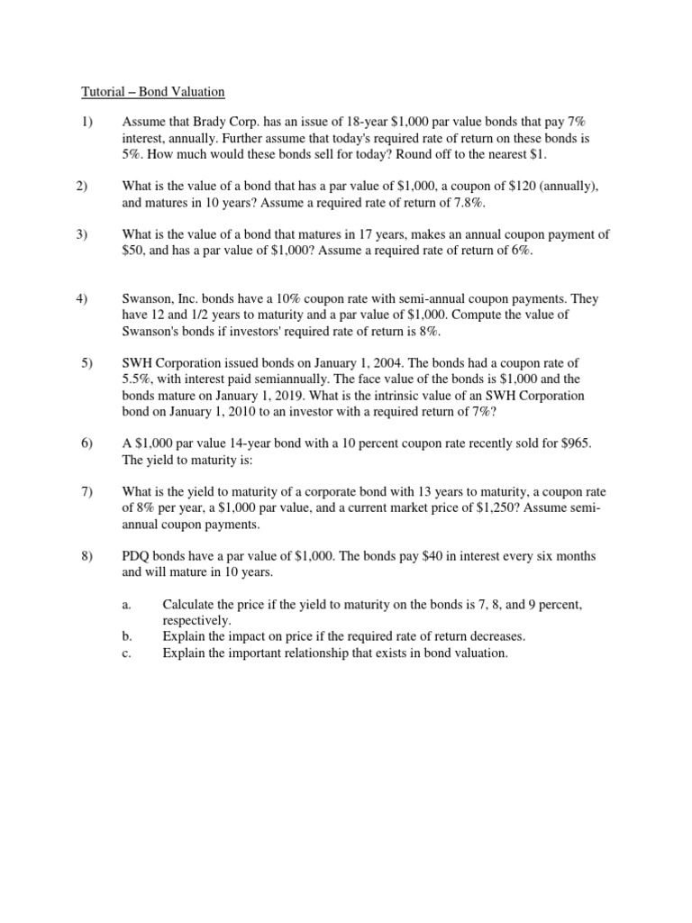Bond Valuation Tutorial | PDF
