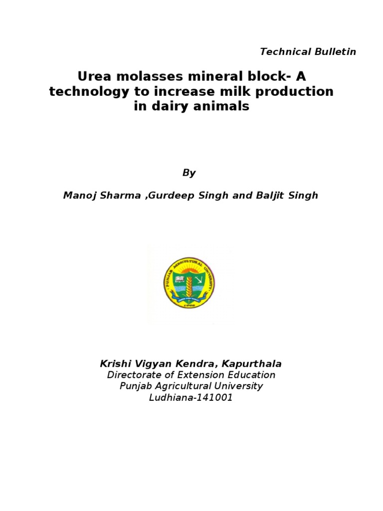 Urea Molasses Mineral Block for Dairy Cattle | PDF | Dairy Cattle | Calf