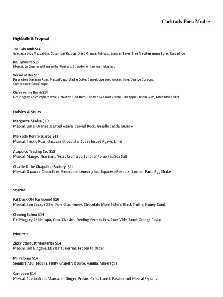Working Poca Cocktail Menu 6.13 | PDF