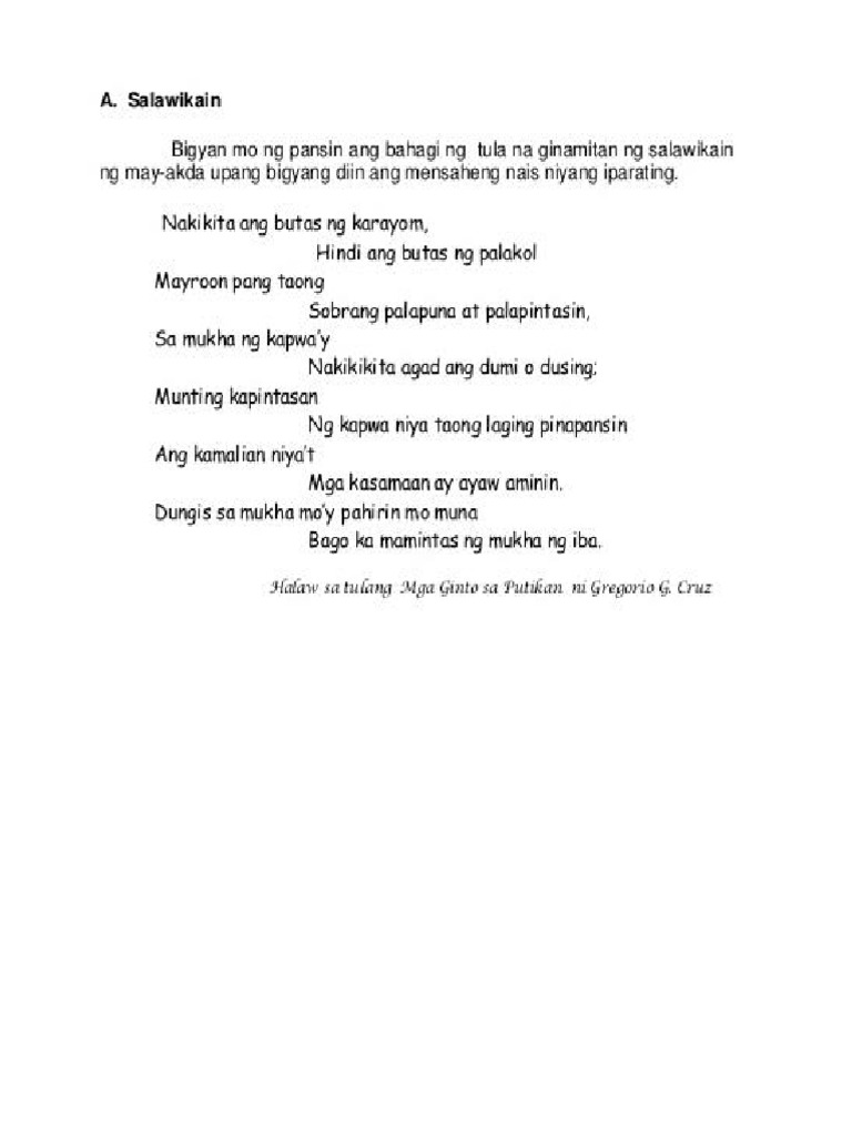 Mga Halimbawa NG Salawikain | PDF