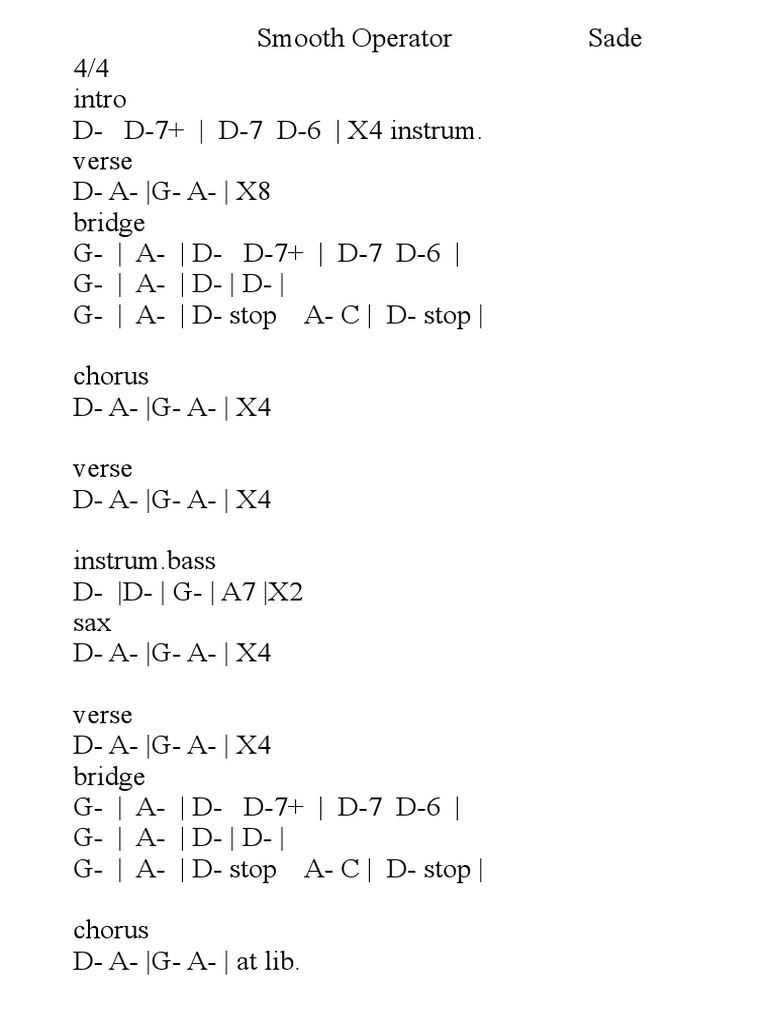 Smooth Operator Accordi | PDF