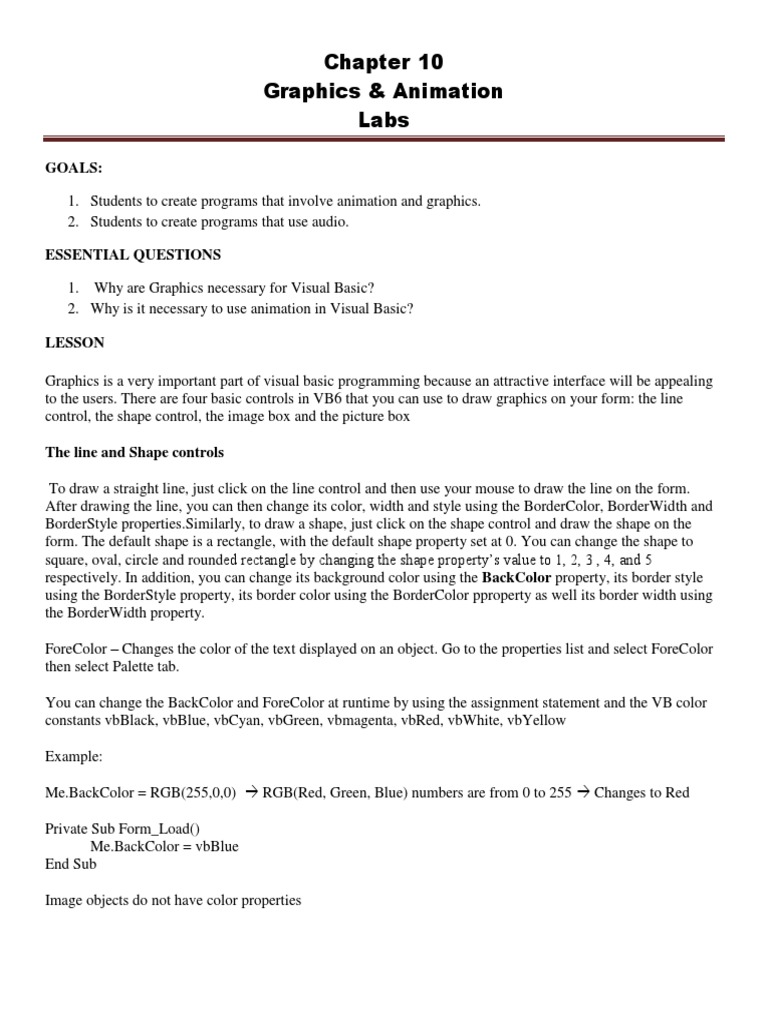 Graphics & Animation Labs: Goals | PDF | Shape | Areas Of Computer Science