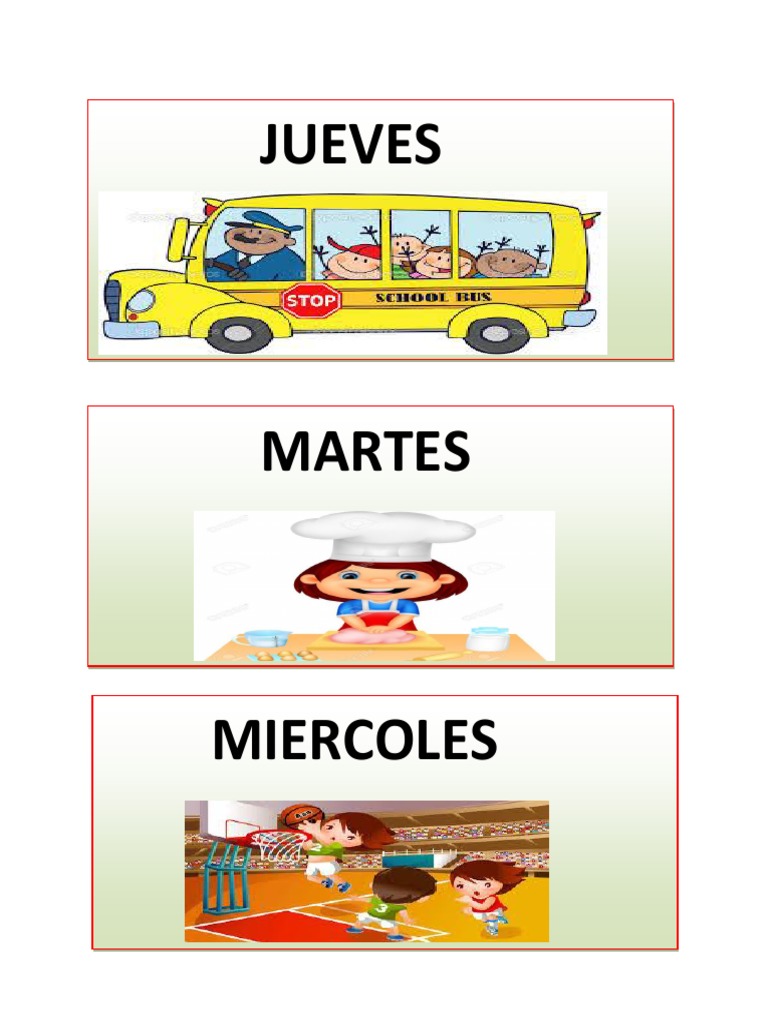 Tarjetas Imprimibles de Días de la Semana | PDF