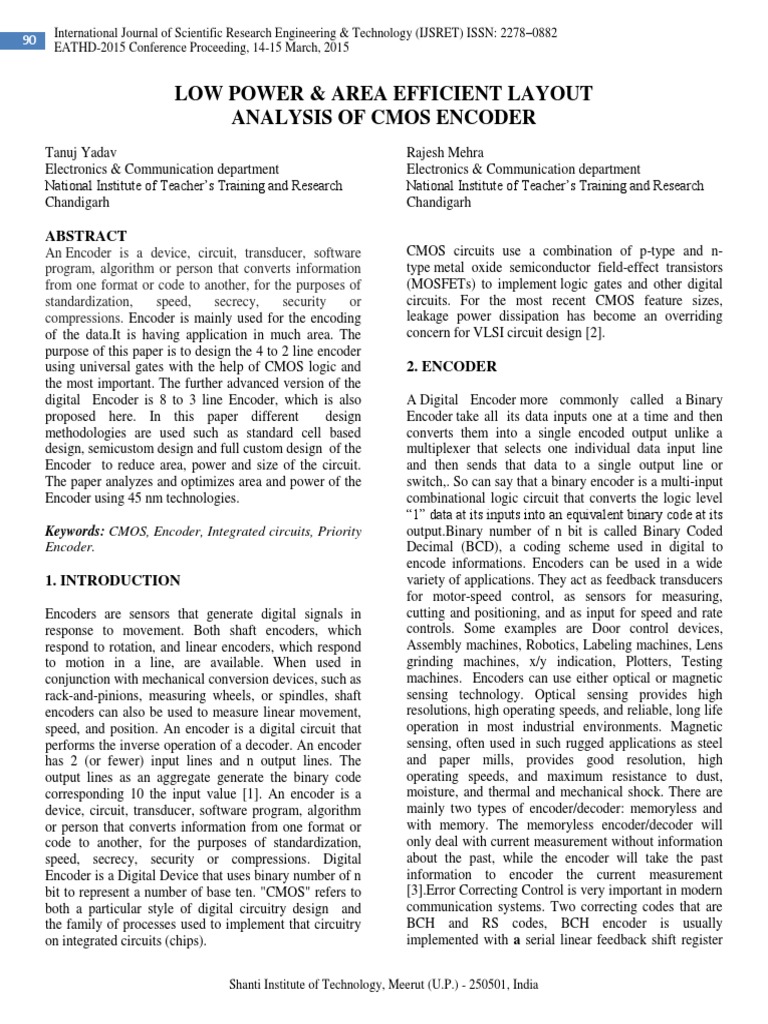 Low Power & Area Efficient Layout Analysis of Cmos Encoder | PDF | Cmos | Logic Gate