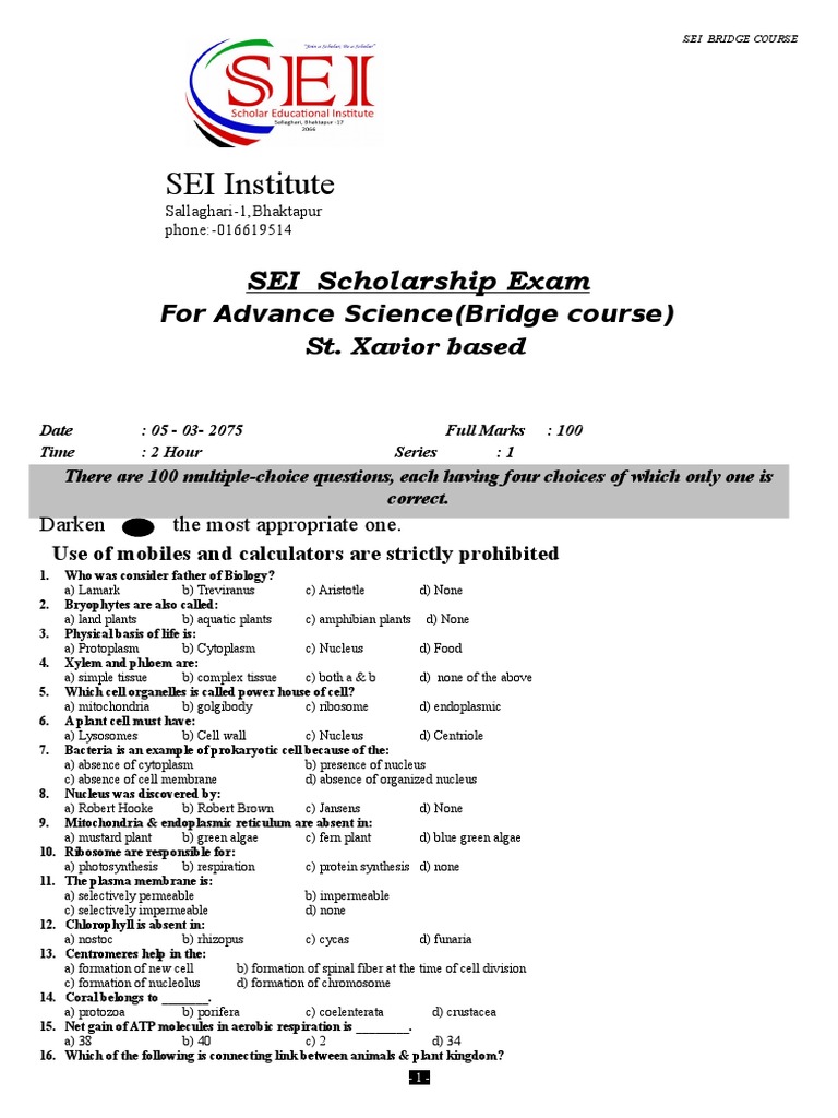 Bridge Course 2 | PDF | Cell (Biology) | Plants