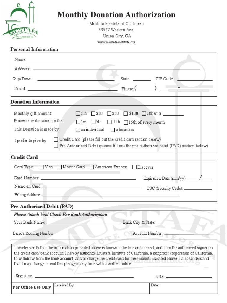 Monthly Donation Authorization Form 1 | PDF | Law