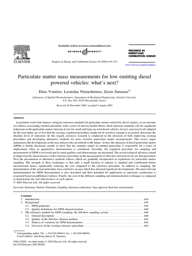 Particulate Matter Mass Measurements For Low Emitting Diesel Powered ...