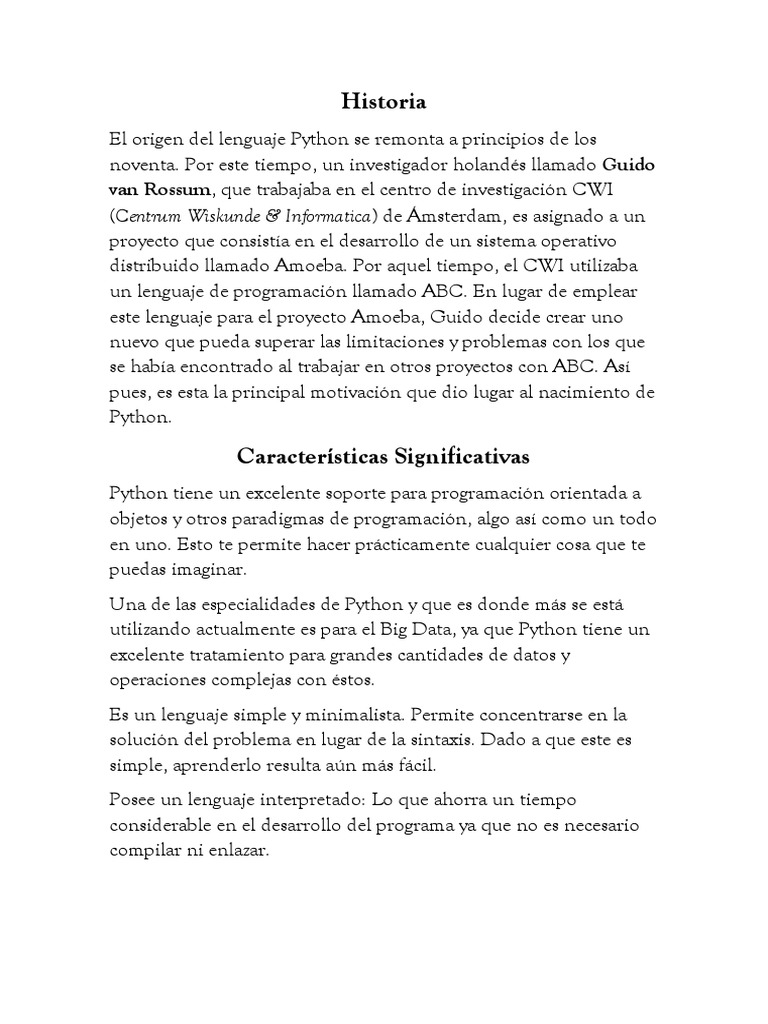 Historia de Python | PDF | Entorno de desarrollo integrado | Plataforma ...
