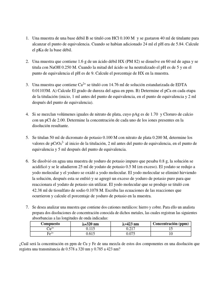 Ejercicio Pre Examen 01 | PDF | Valoración | Química