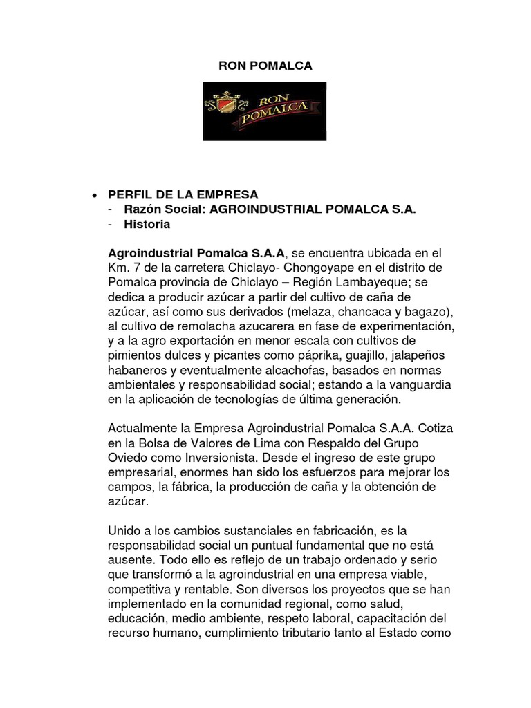 Estrategias para Ron Pomalca en Lima | PDF | Marketing | Azúcar