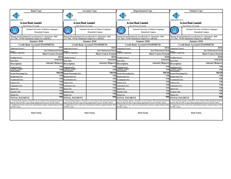 Challan Form | PDF | Fee | Banks