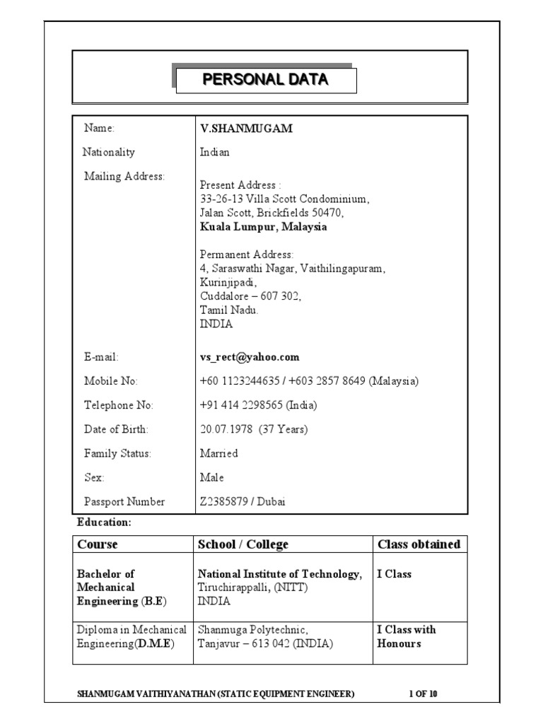 CV For Static Equipment Design Engineer PDF | Download Free PDF | Kbr ...