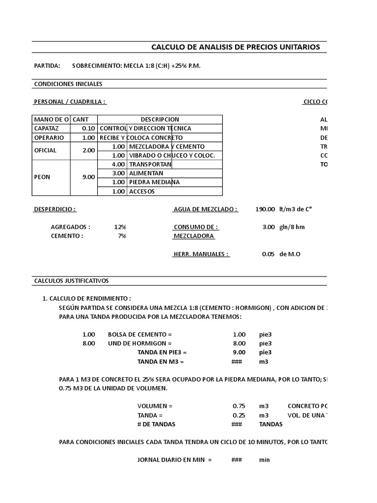 Calculo Apu | PDF | Pisos | Hormigón