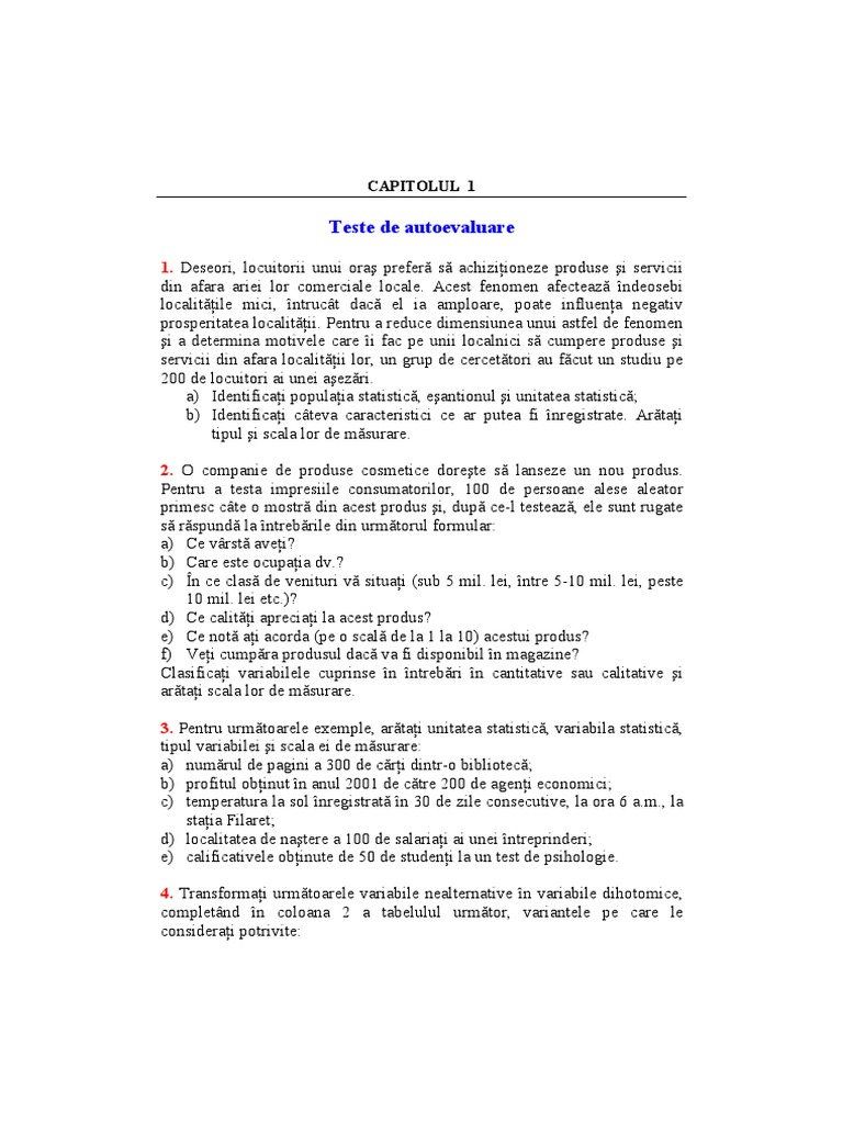 TESTE Cap1 Statistica PDF | PDF