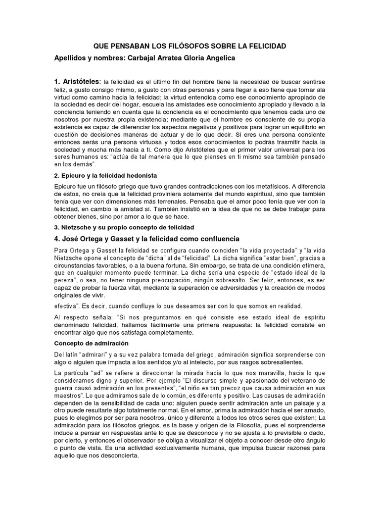Filosofía de la felicidad según pensadores | PDF | Felicidad | Existencia