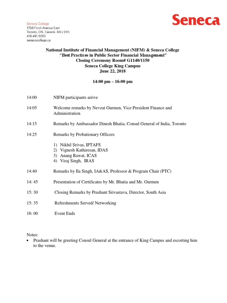 NIFM PTC Closing Ceremony Agenda | PDF