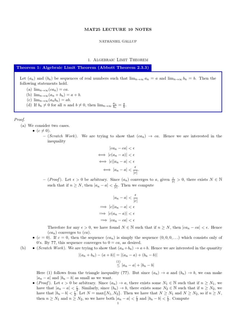 m17 Mat25 Lecture 10 Notes | PDF | Monotonic Function | Sequence