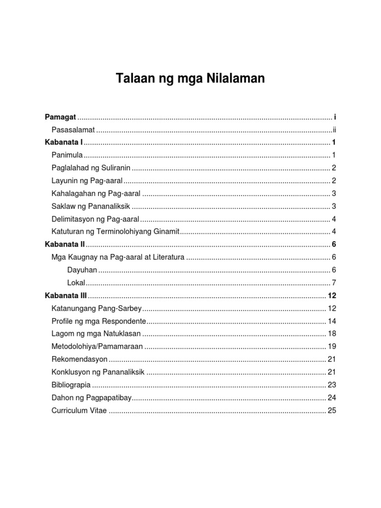 Talaan NG Mga Nilalaman | PDF