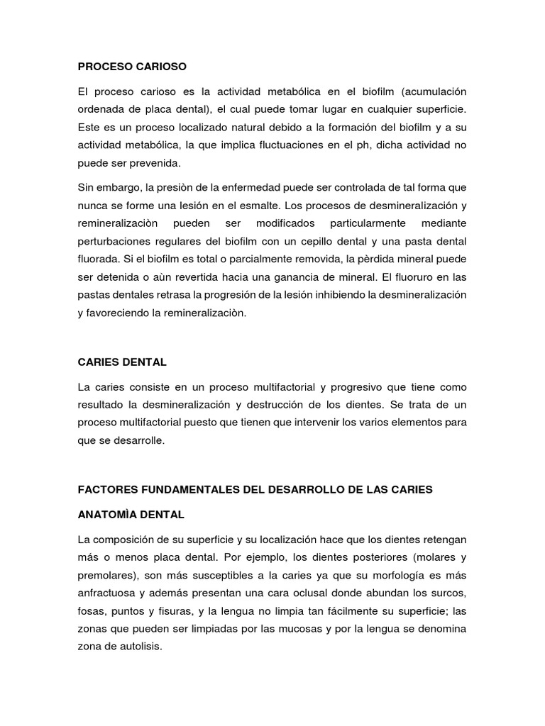 Proceso Carioso | PDF | Diente | Esmalte de dientes