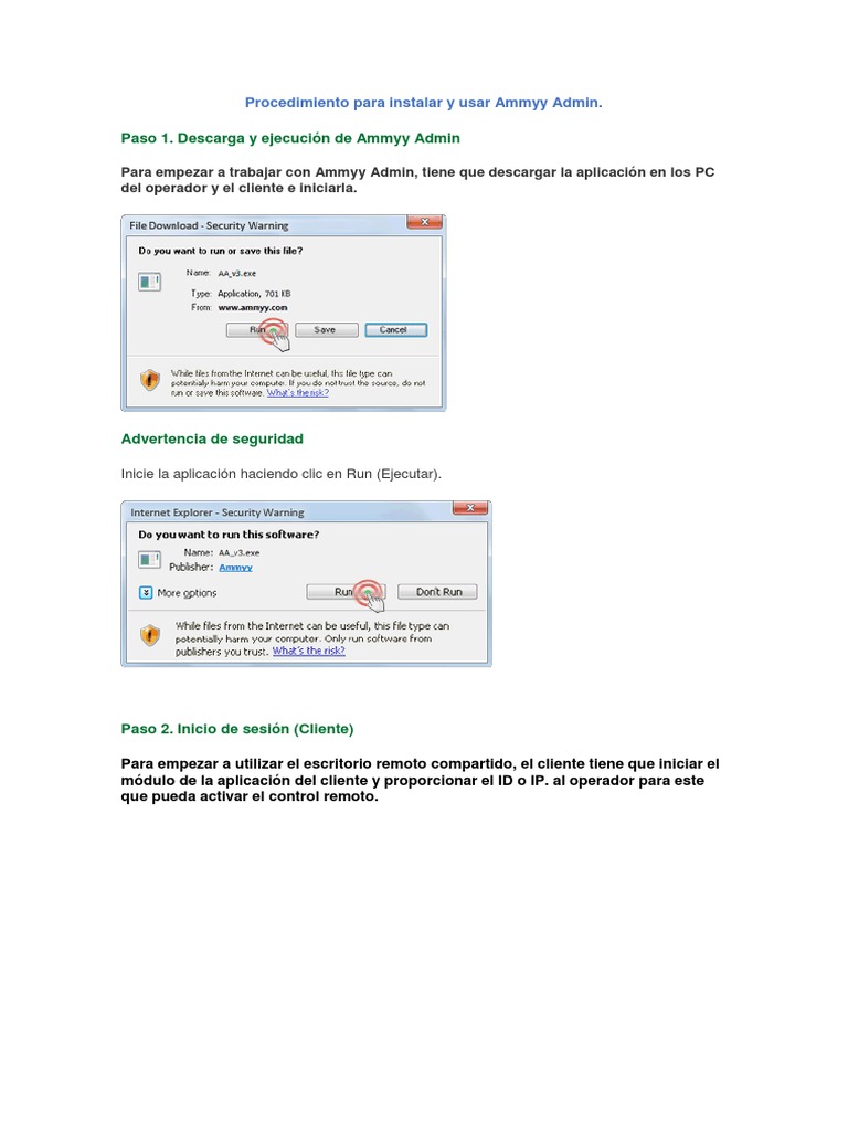 Procedimiento para Instalar y Usar Ammyy Admin | PDF | Computadoras personales | Windows XP