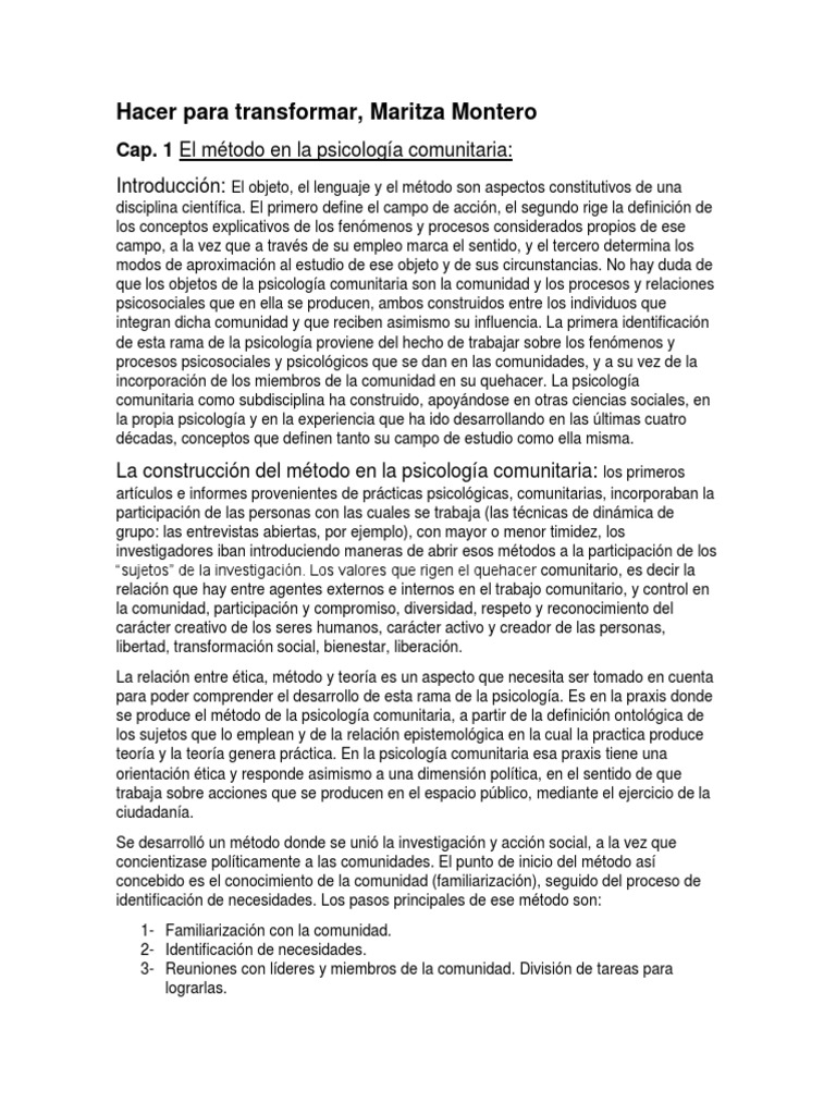 Hacer para Transformar Hecho. Maritza Montero | PDF | Sicología | Comunidad