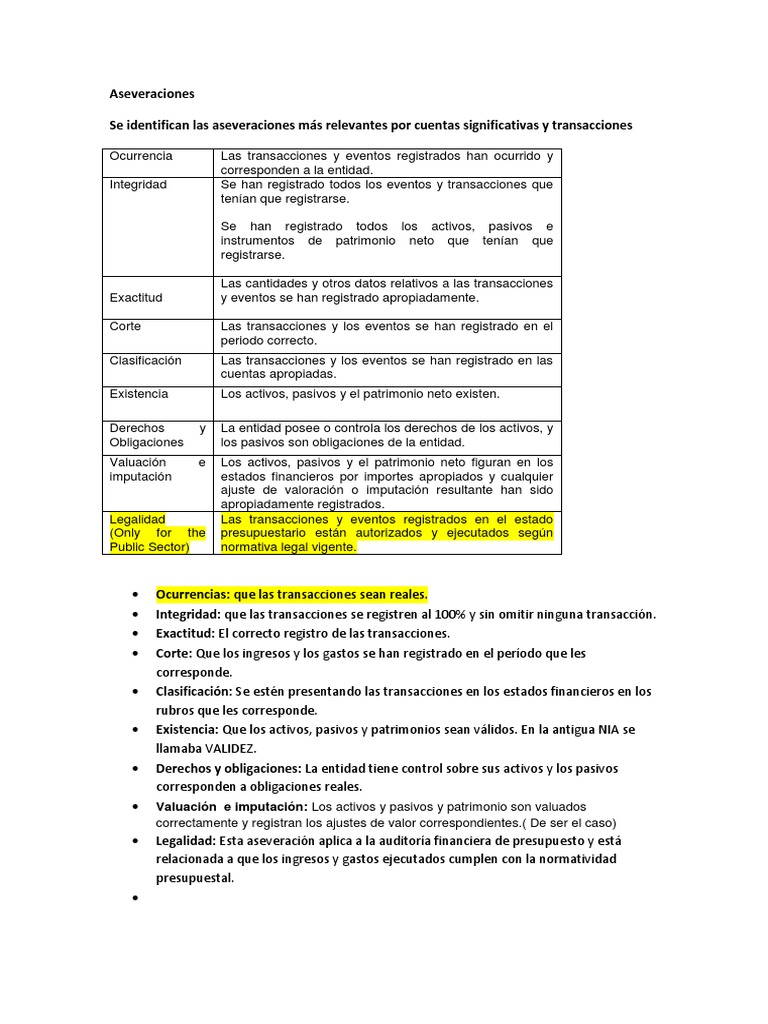 Aseveraciones y Control | PDF | Presupuesto | Business