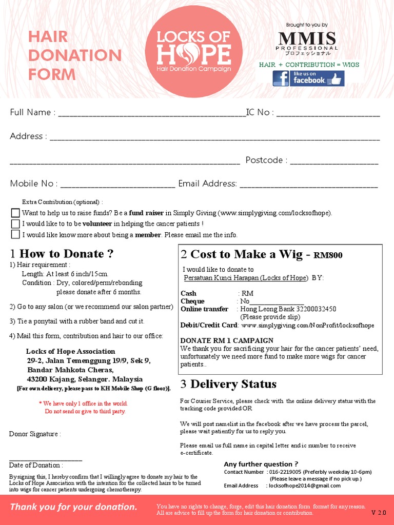 Hair Donation Guide for Locks of Hope | PDF | Cheque | Financial Services