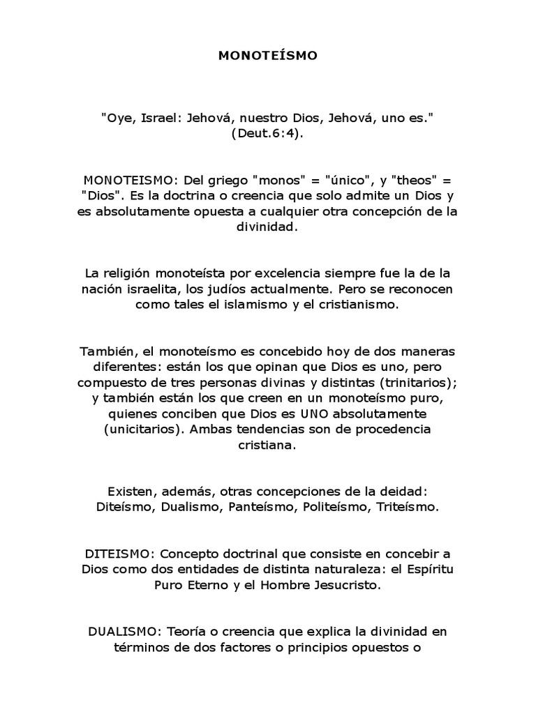 MONOTEÍSMO | PDF | Dios en el cristianismo | Monoteísmo