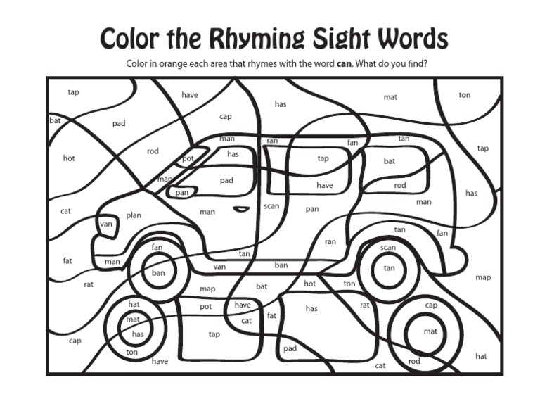 Color Rhyming Sight Words Van | PDF | Psycholinguistics | Reading (Process)