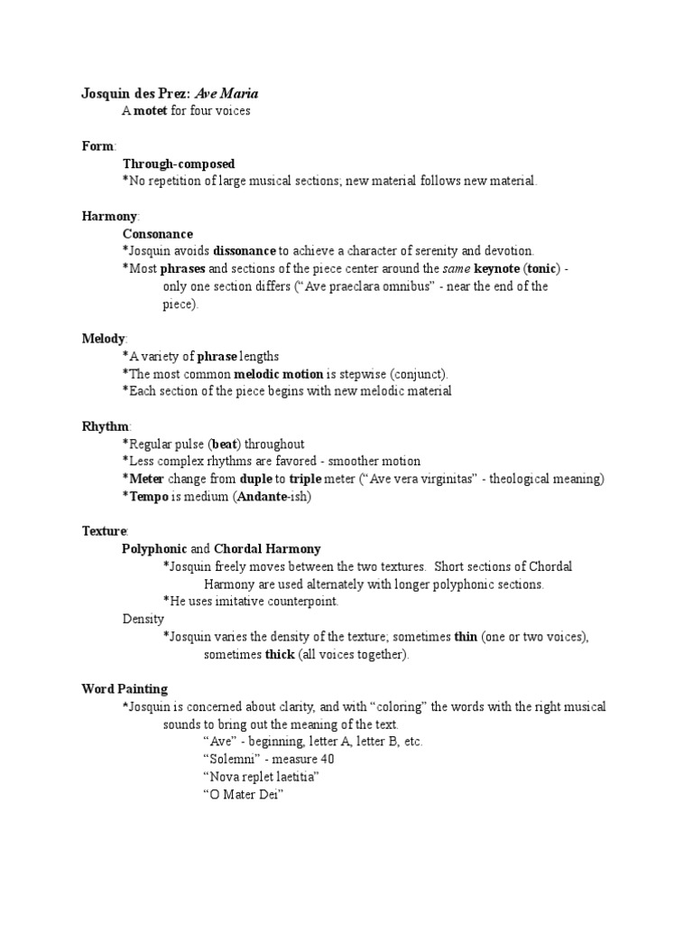 Josquin Des Prez - Ave Maria Analysis | PDF | Harmony | Rhythm