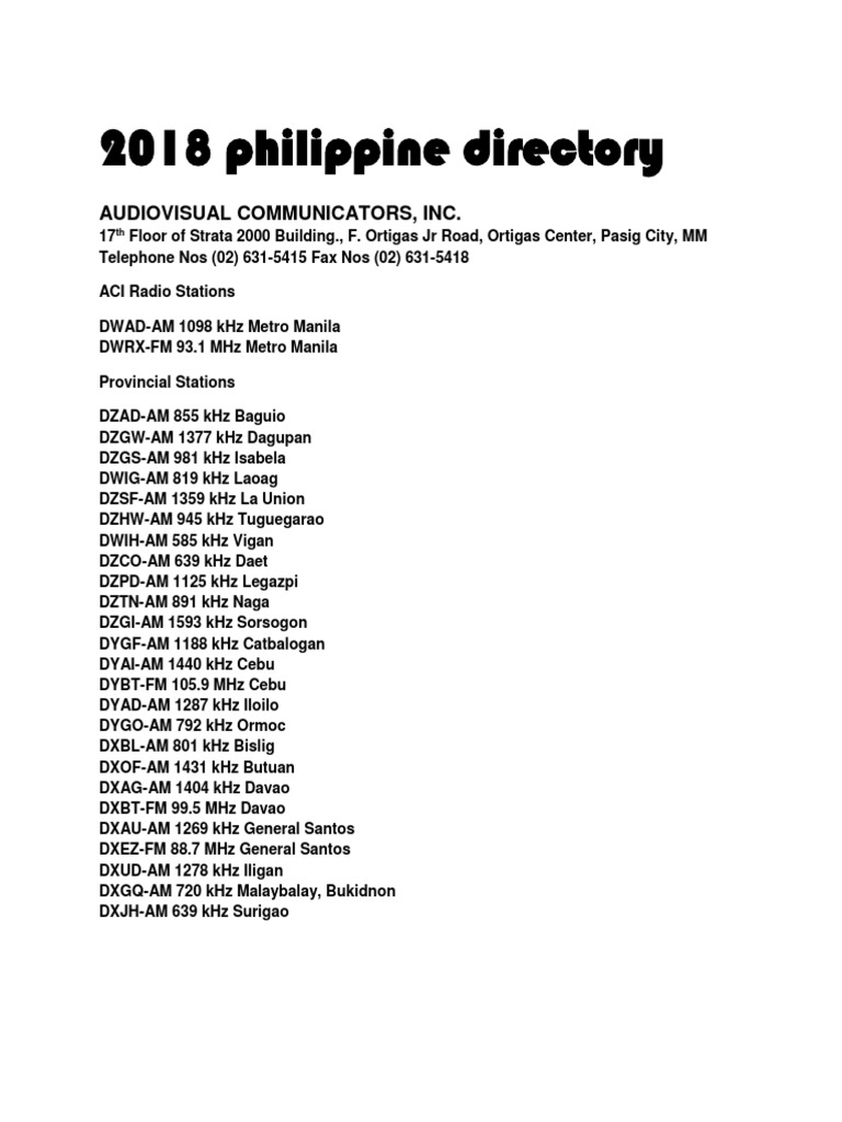 2018 Philippine Directory: Audiovisual Communicators, Inc | PDF