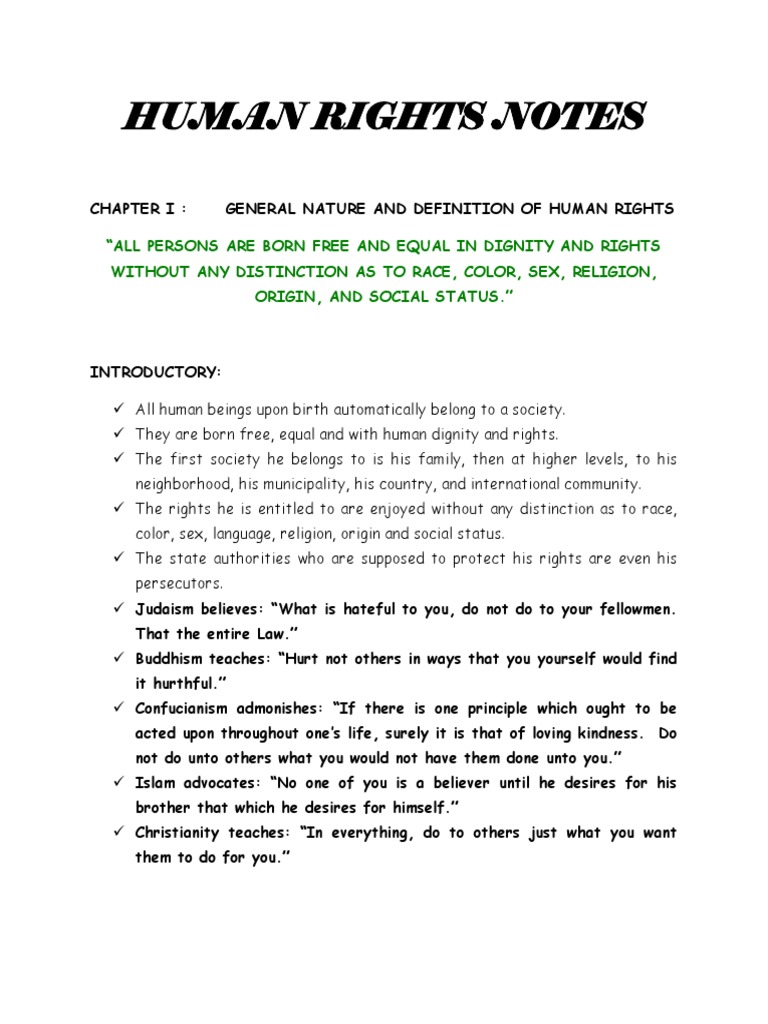Human Rights Notes | PDF | Natural And Legal Rights | Liberty