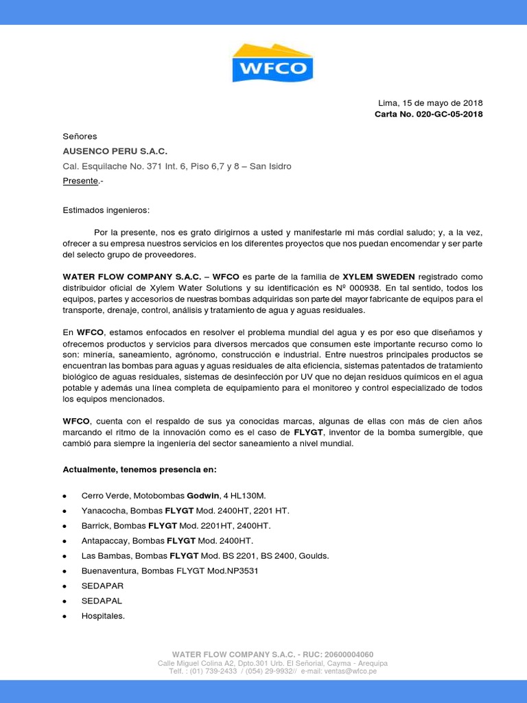 Propuesta de Servicios de WFCO a Ausenco | PDF | Saneamiento | Aguas ...