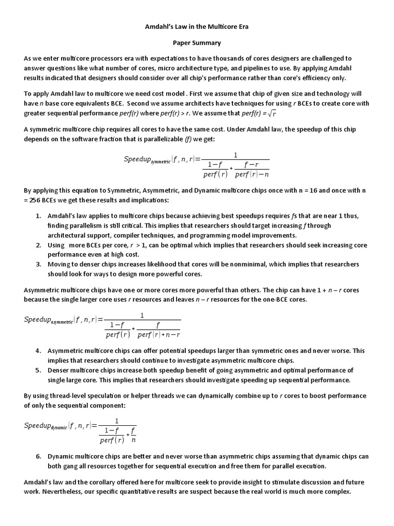 Rq-Hill Etal AmdahlMultiCore Summary Ahmed El-Deraa-091161-SWE09 | PDF | Multi Core Processor ...