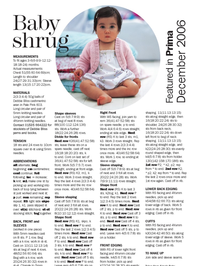 Baby Shrug | Download Free PDF | Knitting | Decorative Arts