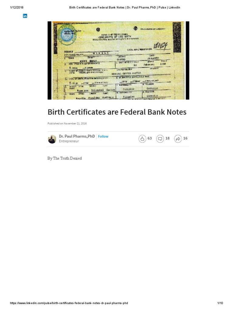 Birth Certificates Are Federal Bank Notes - DR | PDF | Banknote ...