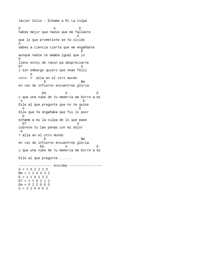 Letra y acordes de "Échame a Mi la Culpa" | PDF