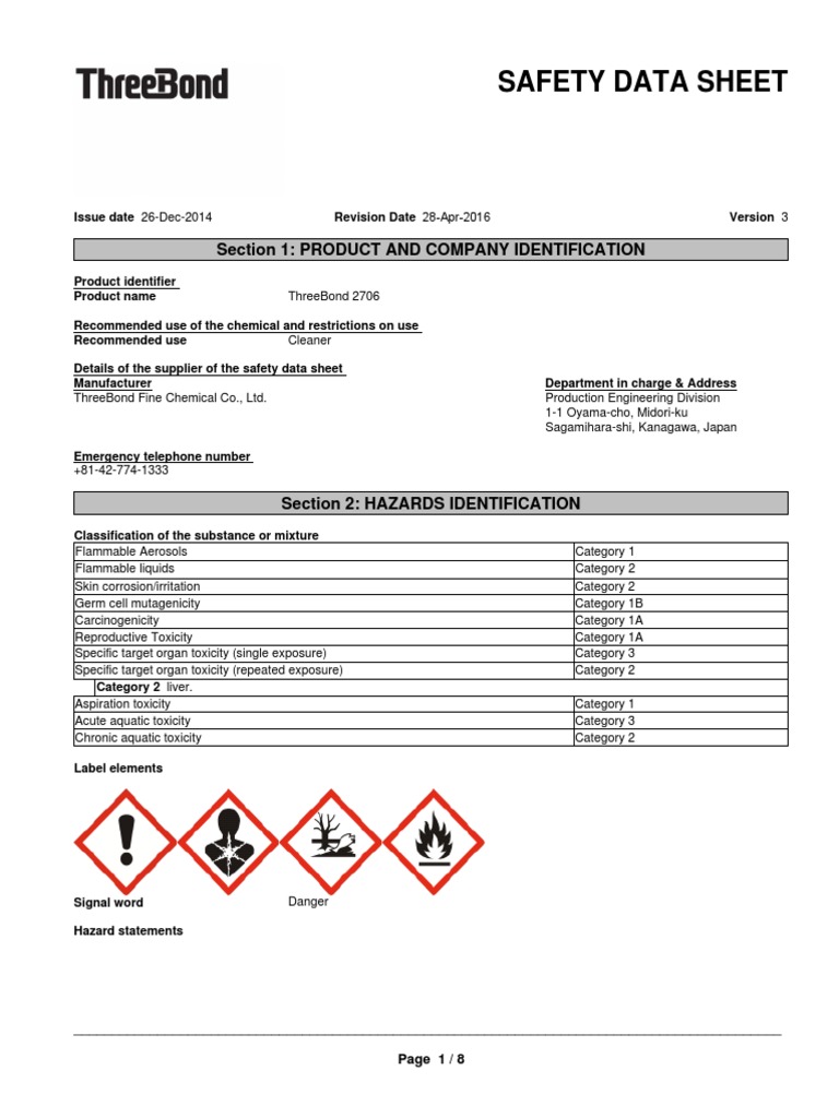 3bond SDS | PDF | Dangerous Goods | Toxicity